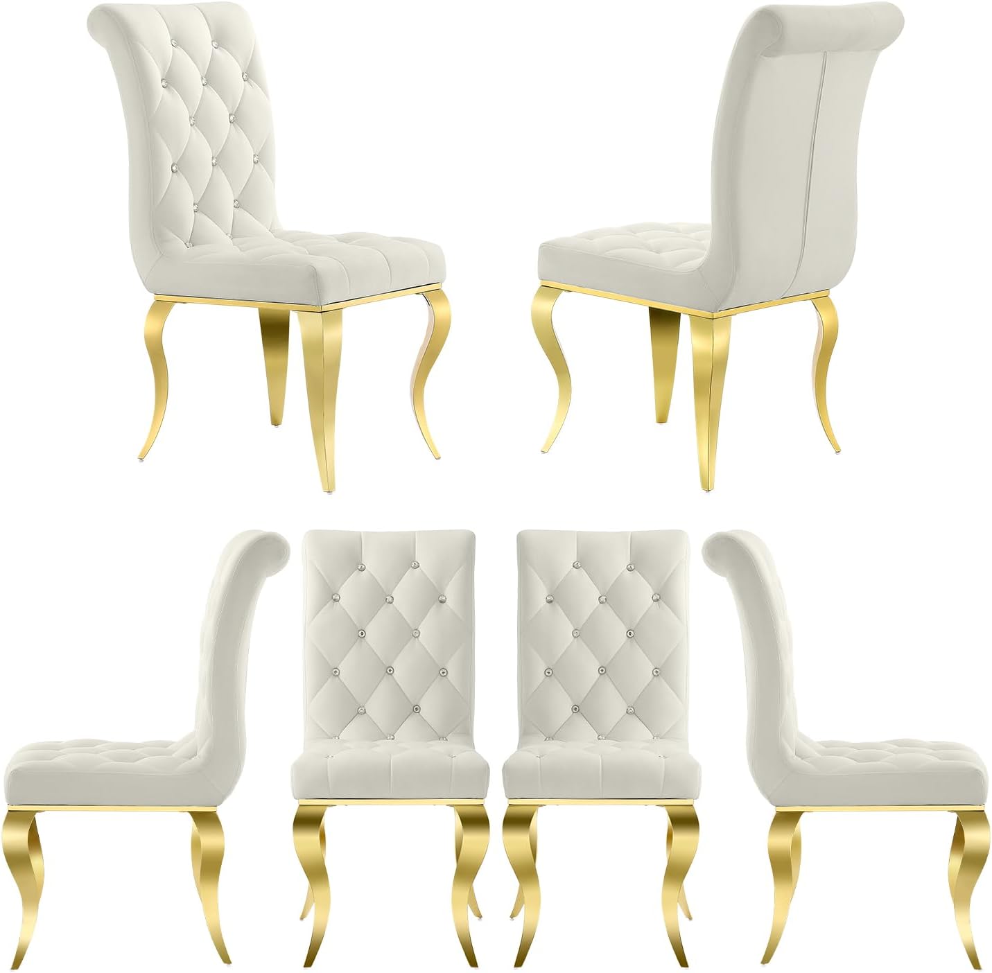 Amazon.com - Asday White and Gold Dining Chairs, White Velvet Dining ...
