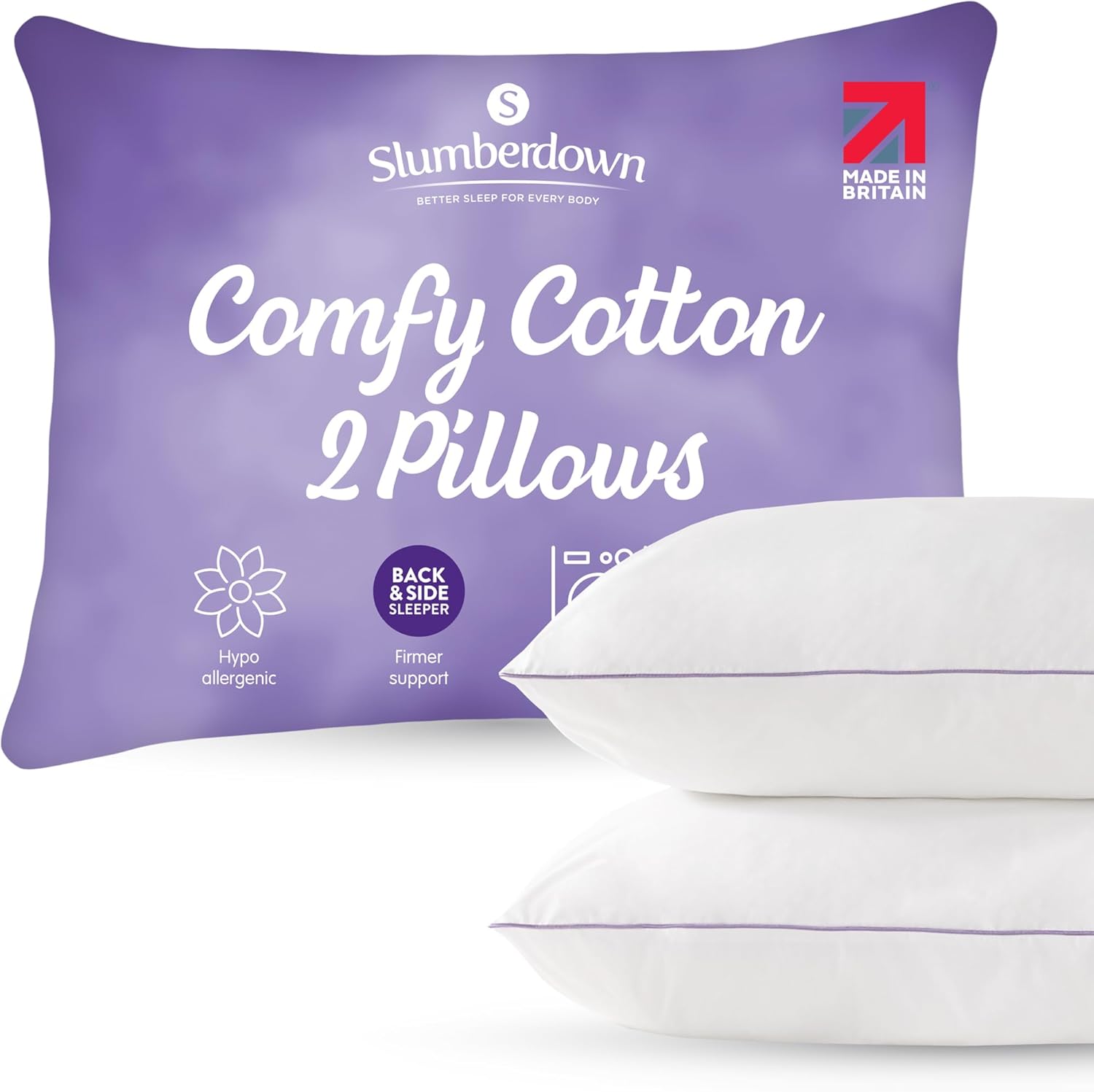 Slumberdown Cotton Pillows 2 Pack Premium Thick & Bouncy Hotel Pillow ...