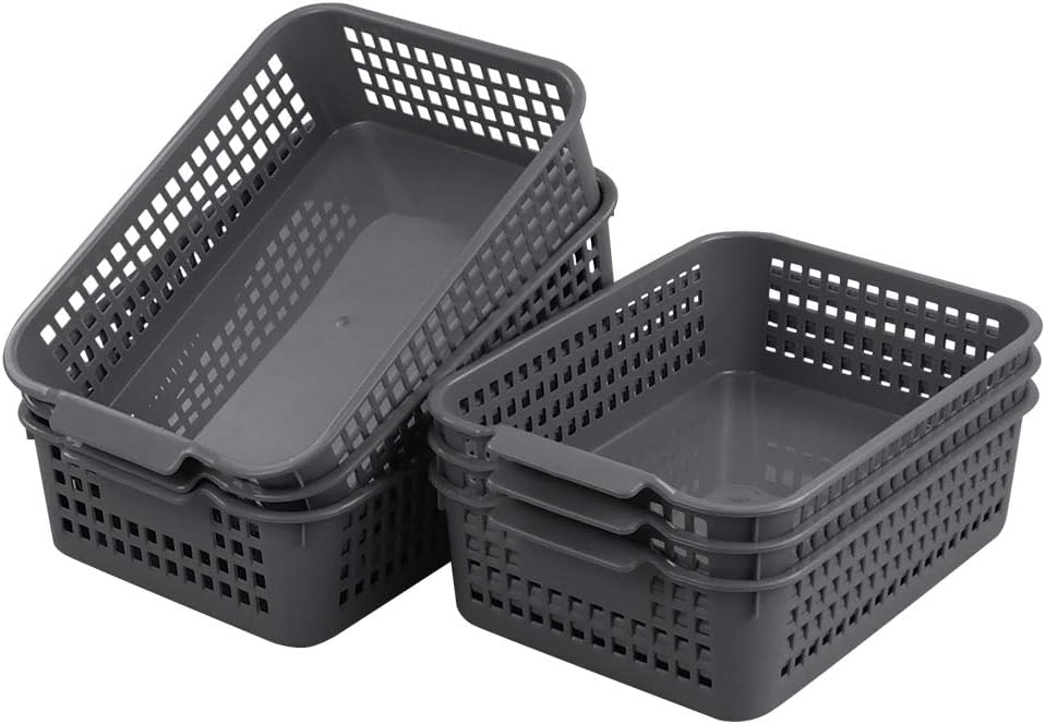 Amazon.com - Morcte Black Plastic Storage Basket Bins Organizer, 4-Pack