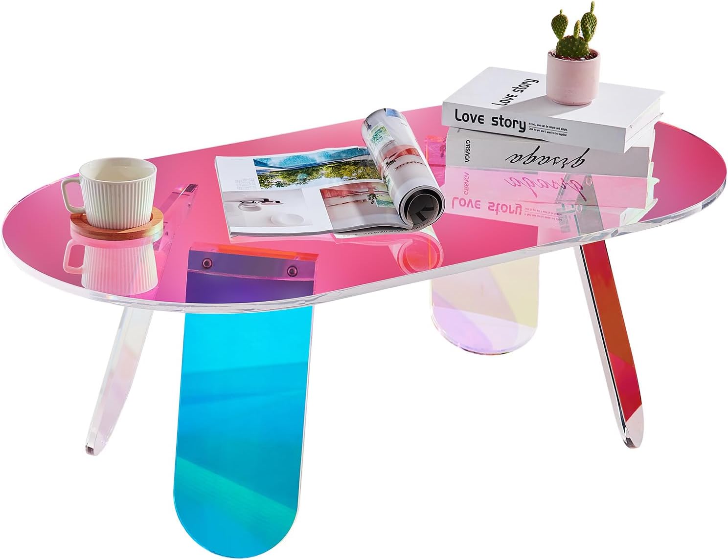 Amazon.com: VEVOR Acrylic Coffee Table, Iridescent Acrylic End Table ...