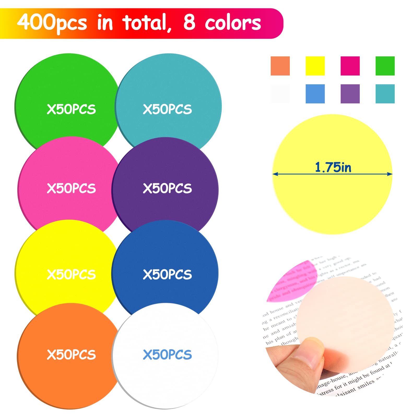 Snapklik.com : Transparent Sticky Notes, 400Pcs Bright Neon Round Clear ...