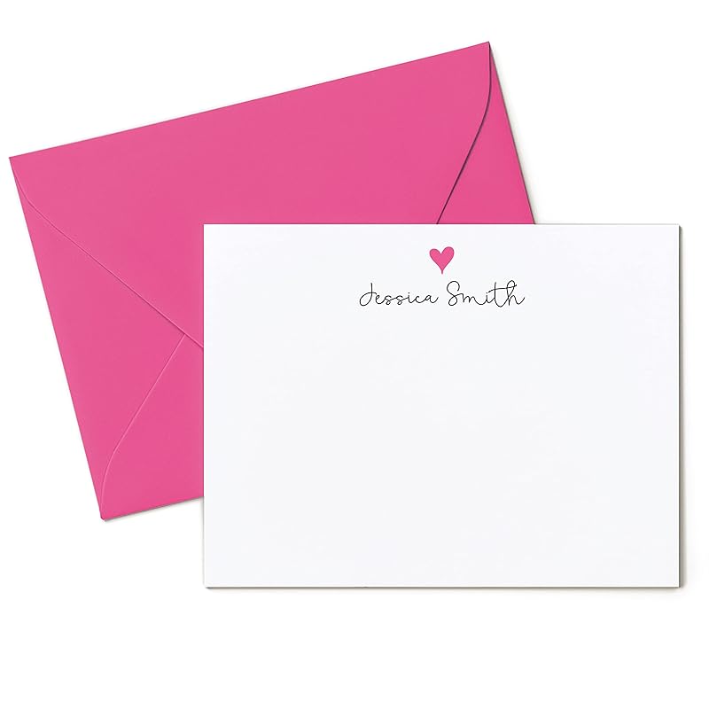 Amazon.com: Personalized Cute Heart Script FLAT Notes with Envelopes ...
