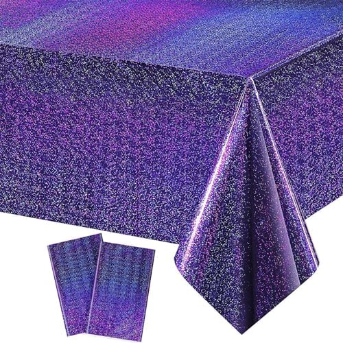 2 Pcs Iridescent Table Cloth Party Rainbow Laser Tablecloths, Plastic ...