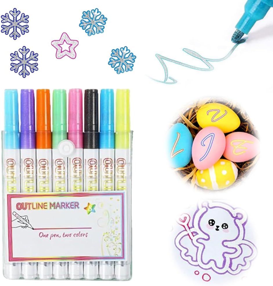 Amazon.com: STEFORD 12 Colors Shimmer Markers Outline Double Line ...