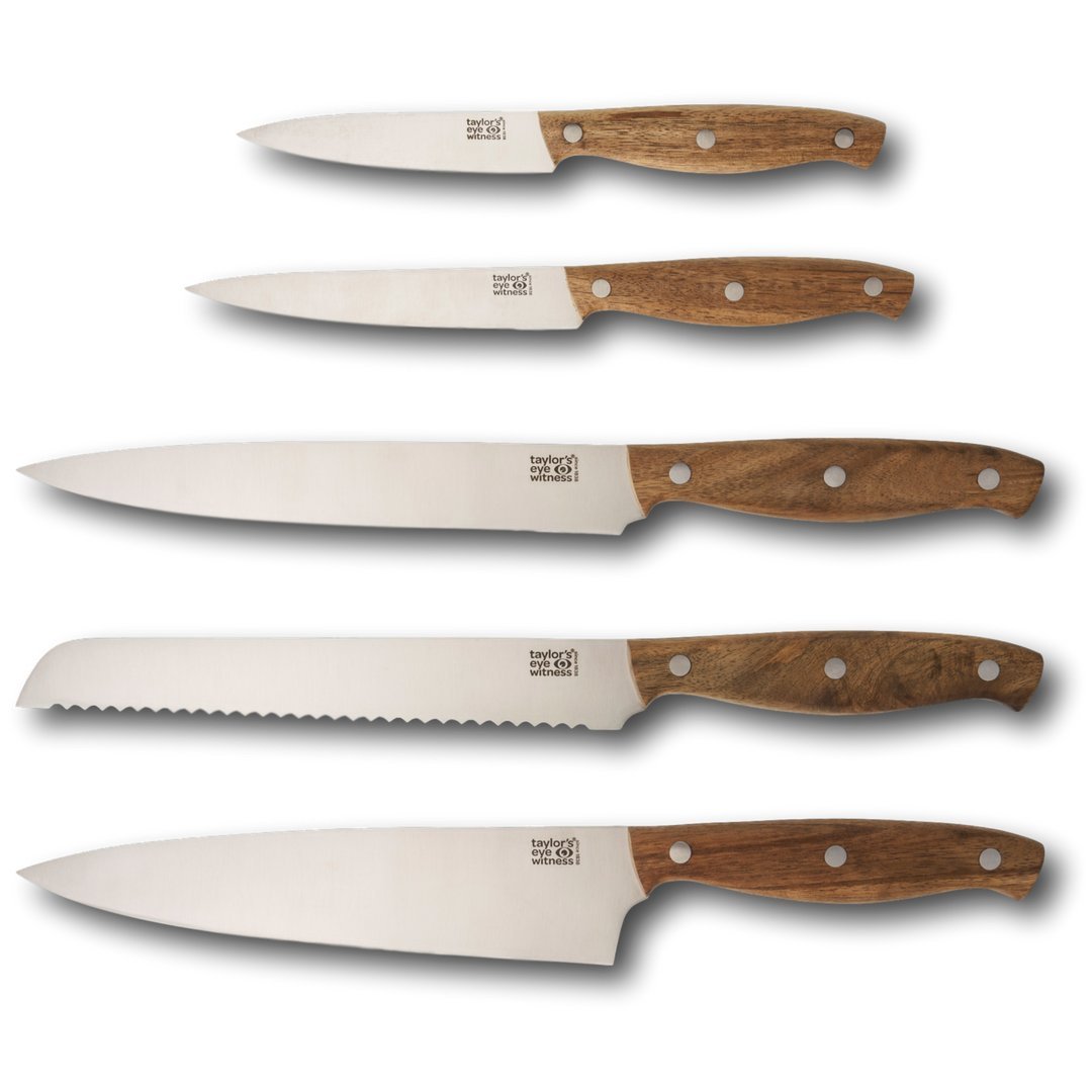 Buy Traditional Acacia Wood Handle Knives - 5 Pce Set. Razor Sharp Full ...
