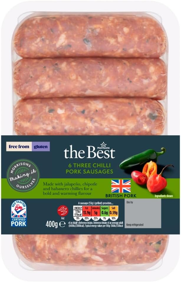 Morrisons The Best Seasonal Three Chilli Sausages 400g : Amazon.co.uk ...
