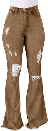 PEIHOT High Rise Bell Bottom Jeans for Women 90s Ripped Flare Bootcut ...