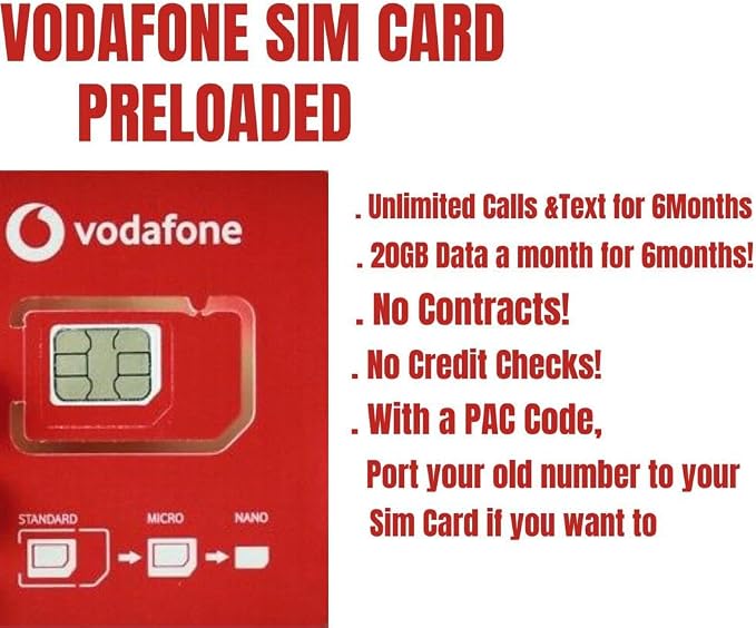 Vodafone Sim Card Preloaded with 20GB Data Unlimited Calls and Texts ...