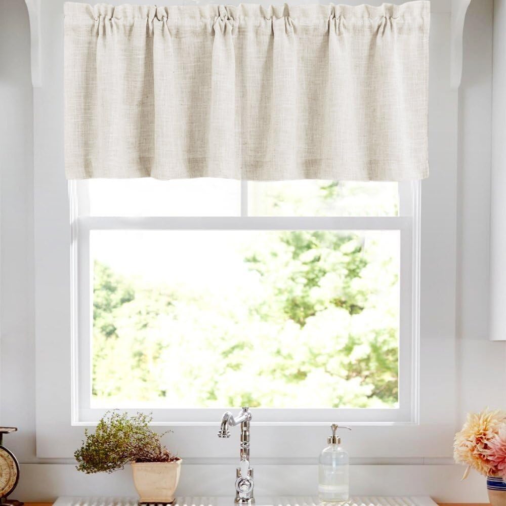 Amazon.com: Linen Valance and Curtains Set for Kitchen Window Rustic ...