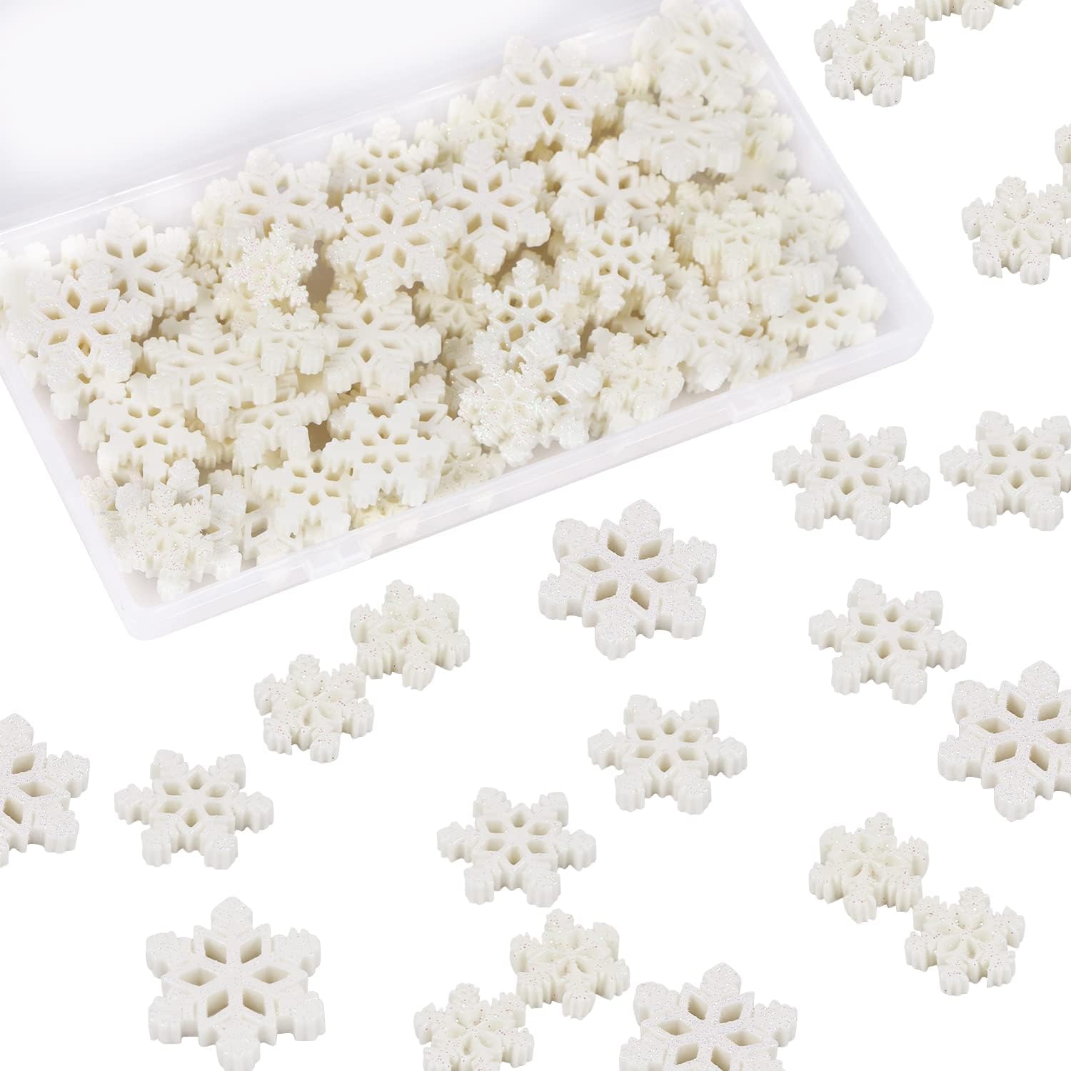 Amazon.com: BENBO 80PCS Tiny Resin Snowflakes Embellishment Christmas ...