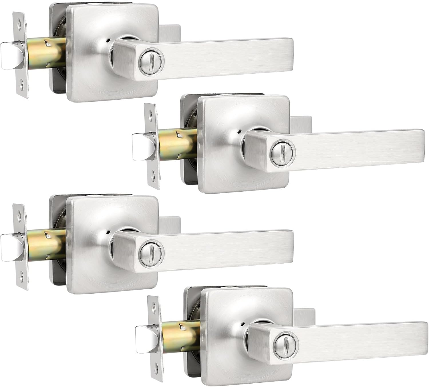 GOBEKOR 4 Pack Privacy Door Levers Brushed Nickel Interior Door Handles ...