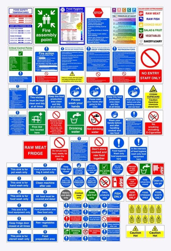 Kitchen safety signs Pack of 100 - Various sizes Self adhesive stickers ...