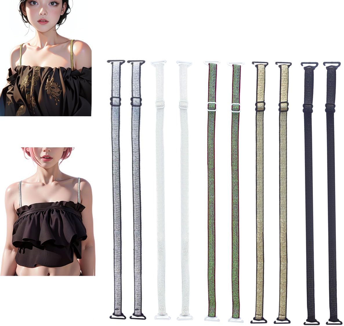 Moly Story 5 Pairs Decorative Glitter Bra Straps, Bra Accessories ...