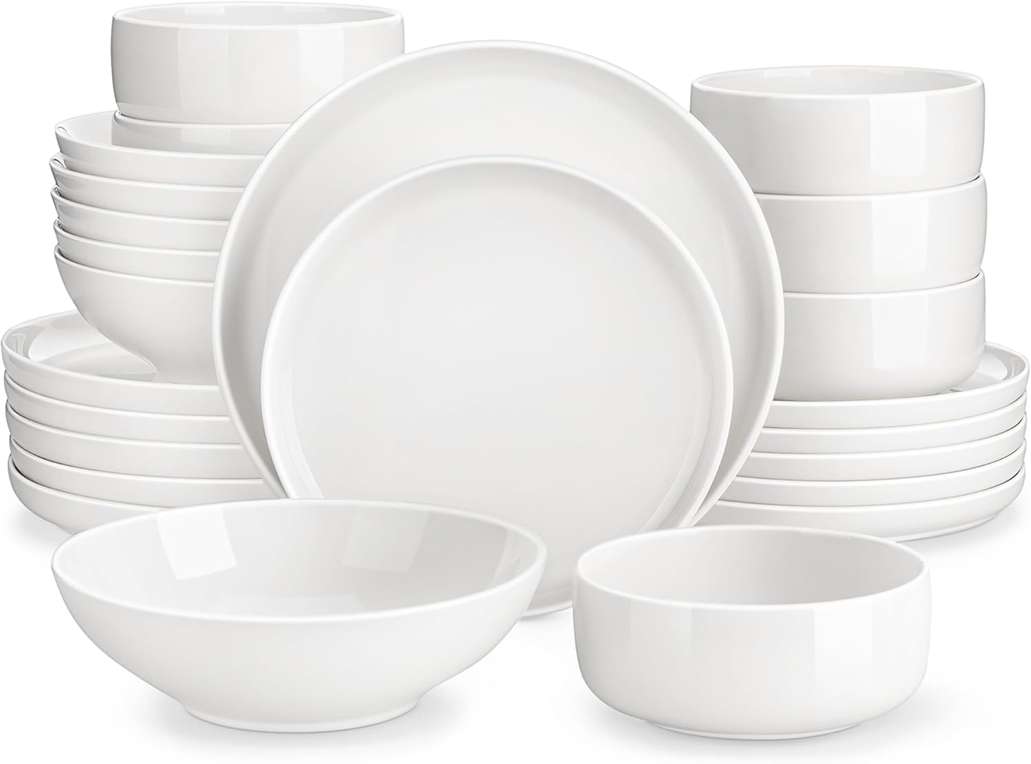 MALACASA 24 Piece Plates and Bowls Sets, Porcelain White Dinner Sets ...