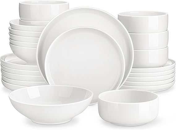 MALACASA 24-Piece Plates and Bowls Sets, Porcelain White Dinner Sets ...