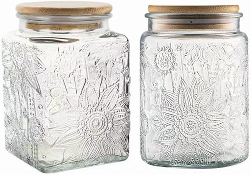 Amazon.com: Storageasy Vintage Glass Jar, 25.3oz/23.7oz Food Storage ...