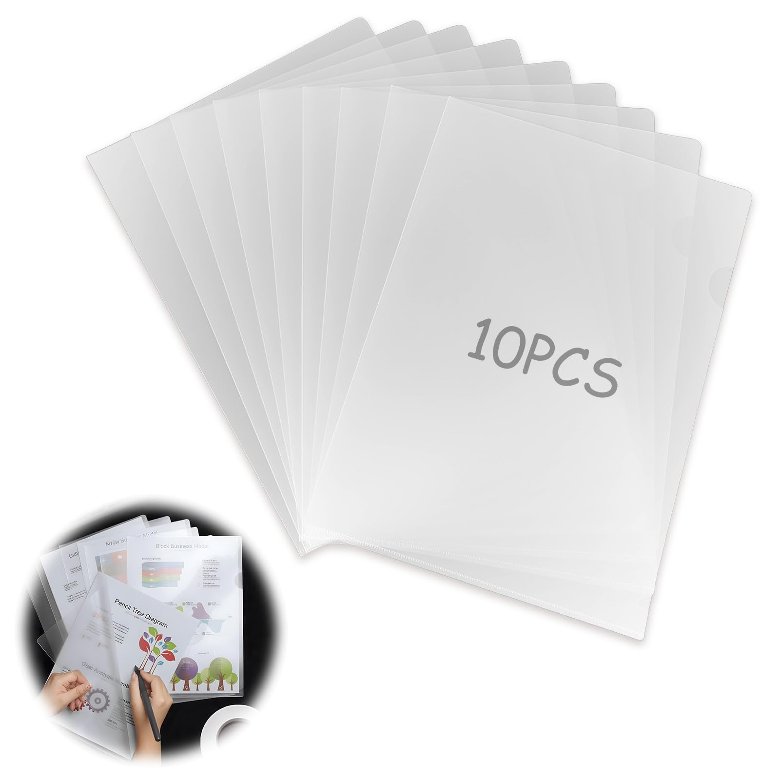 10 Packs A4 Transparent Plastic Folders Clear Plastic Wallets,Clear ...