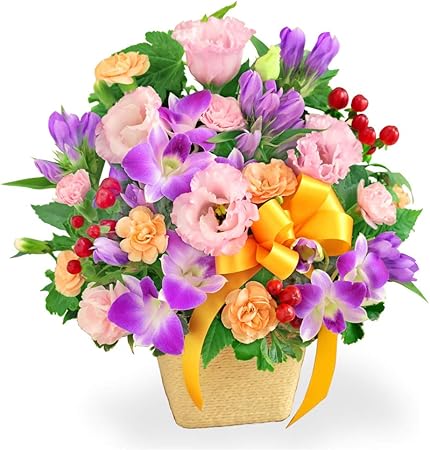 Amazon｜【敬老の日フラワー】オレンジリボンのアレンジメント ml10az-512256 花キューピット｜フラワーアレンジメント オンライン通販