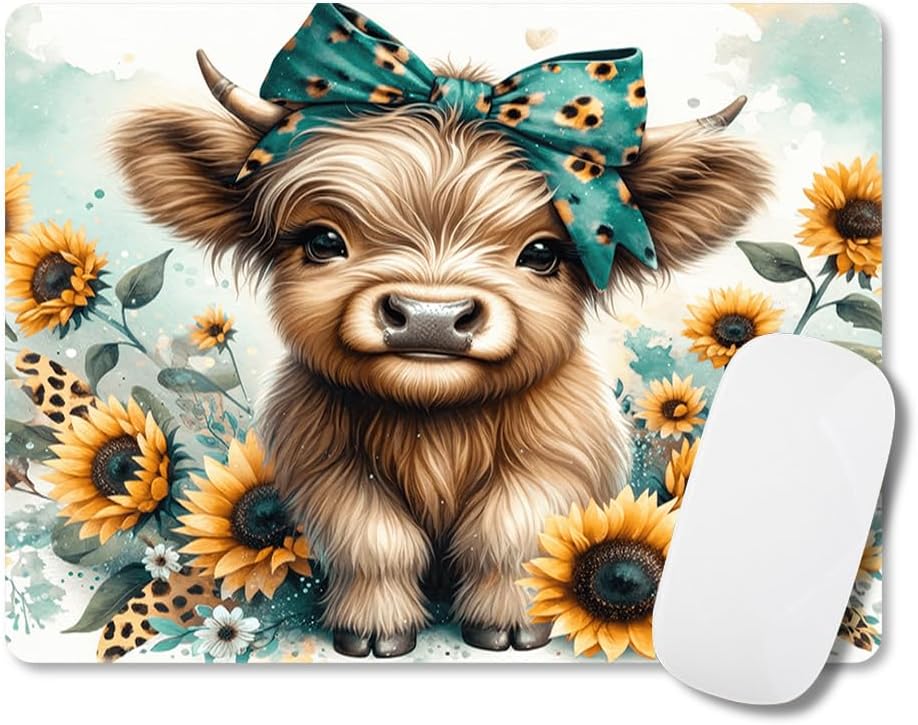 Amazon.com: Reateforin Teal Highland Cow Mousemat Rustic Western Cow ...