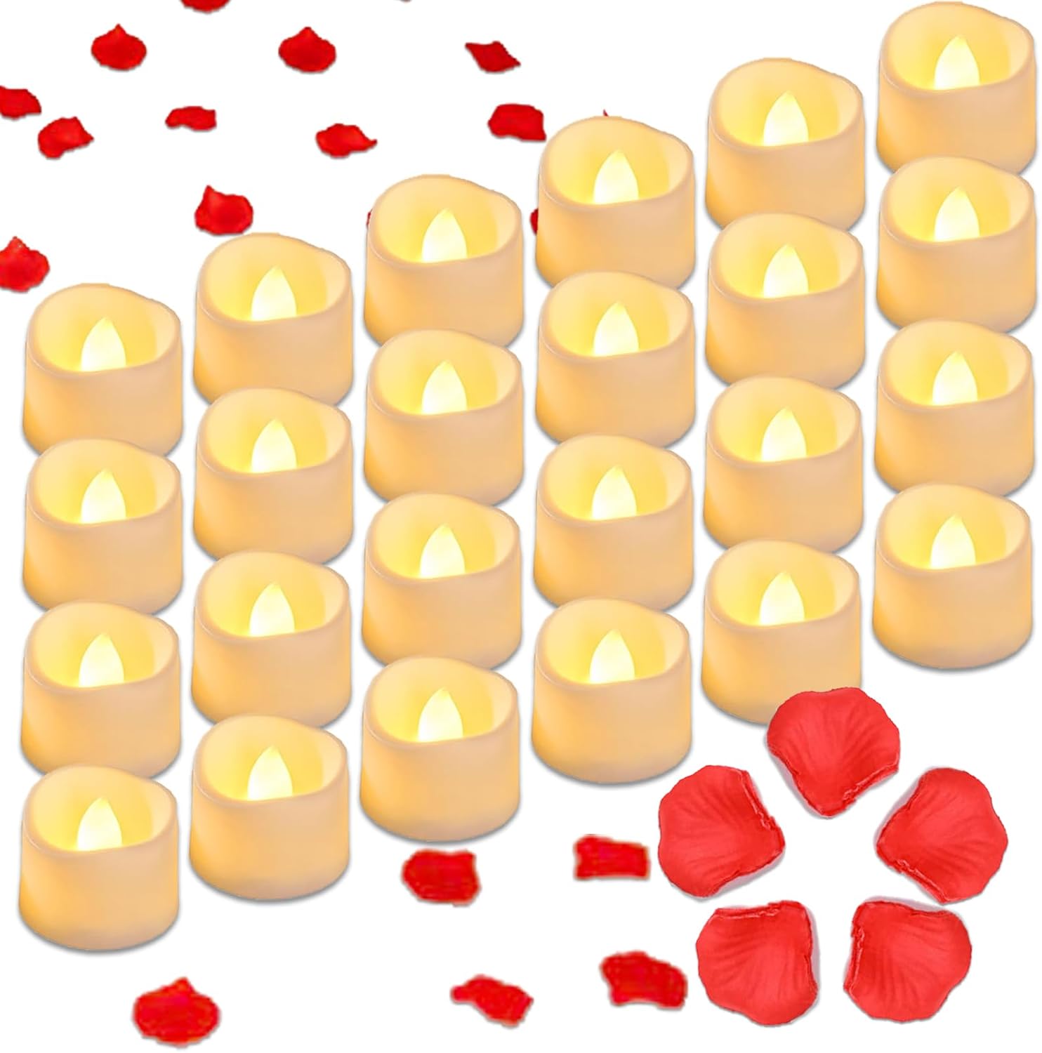 WNTOZ 24 Pack Velas LED Con 500 pétalos,Velas Eléctricas Sin Llamas ...