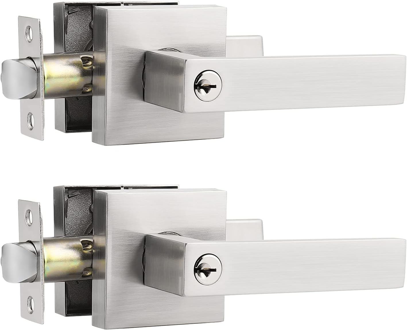 Probrico Square Keyed Alike Entry Levers, Satin Nickel Heavy Duty ...