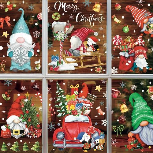 Amazon.com: Quera 9 Sheets Christmas Window Clings Gnome Christmas ...