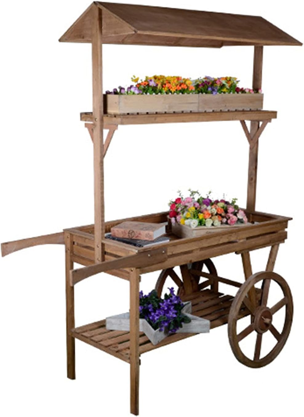 Amazon.com: Wooden Cart Plant and Display Stand, 3 Tier Vending Cart ...