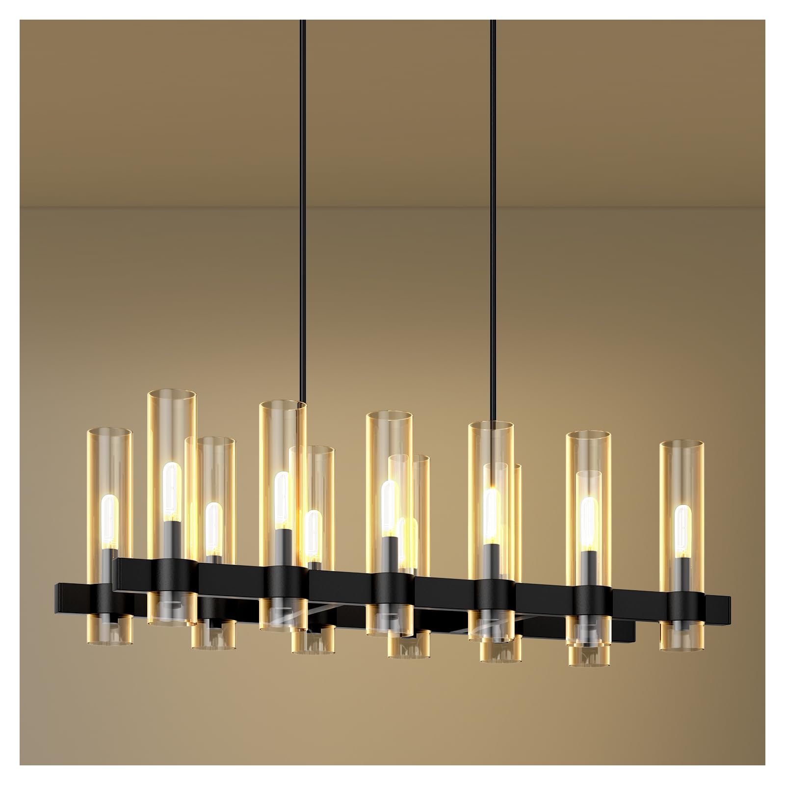 NiuPaoLy Black Linear Chandelier, 40 Inch 12-Lights Modern Kitchen ...