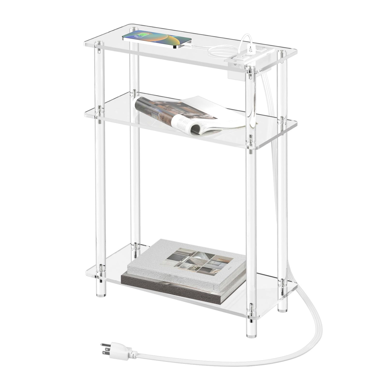 Amazon.com: HMYHUM Acrylic Narrow Side Table with Charging Station, 7 ...