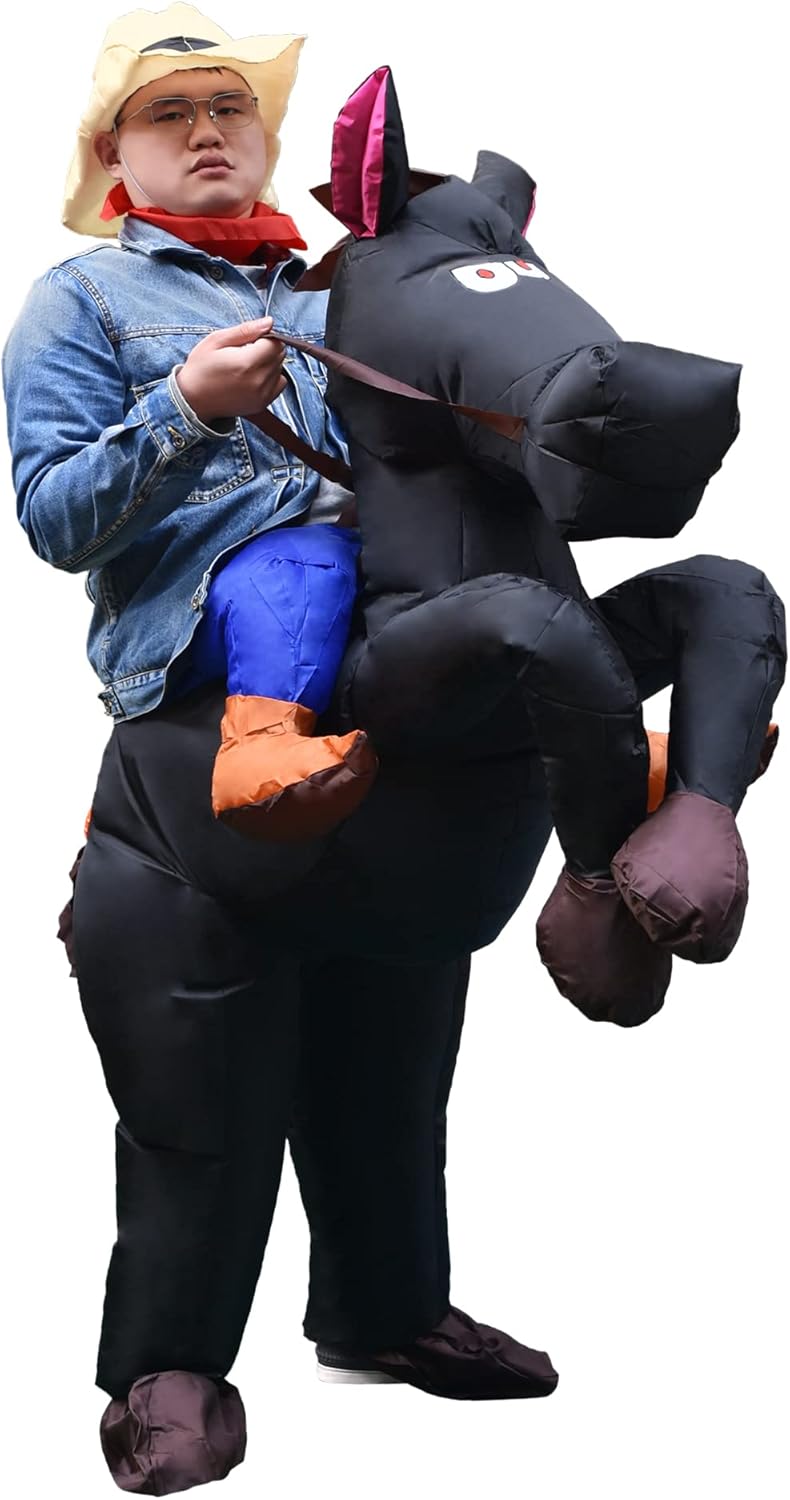 HIYAPATY Inflatable Black Horse Costume Cowboy Rider Adult Size ...
