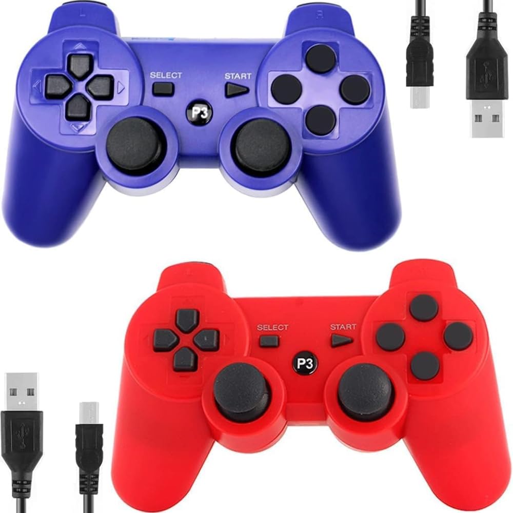 2 Pack Wireless PS3 Controllers for Playstation 3 Console (Blue and Red ...
