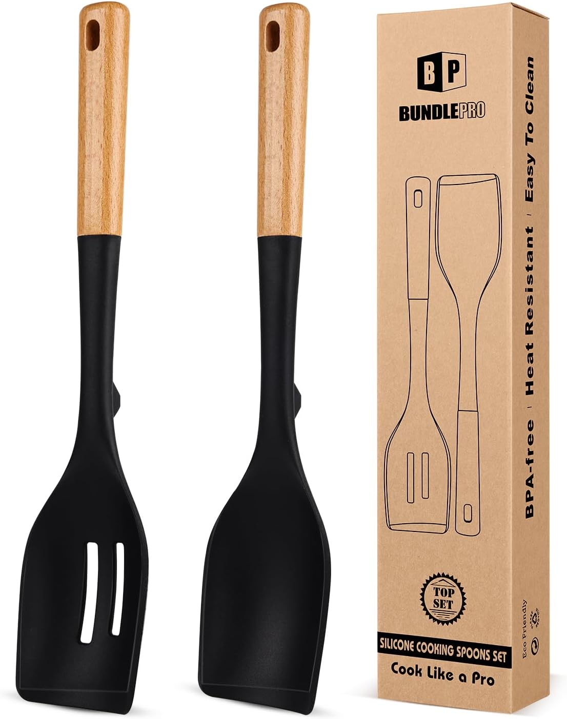 Amazon.com: Pack of 2 Large Silicone Cooking Spoons, Heat Resistant Non ...