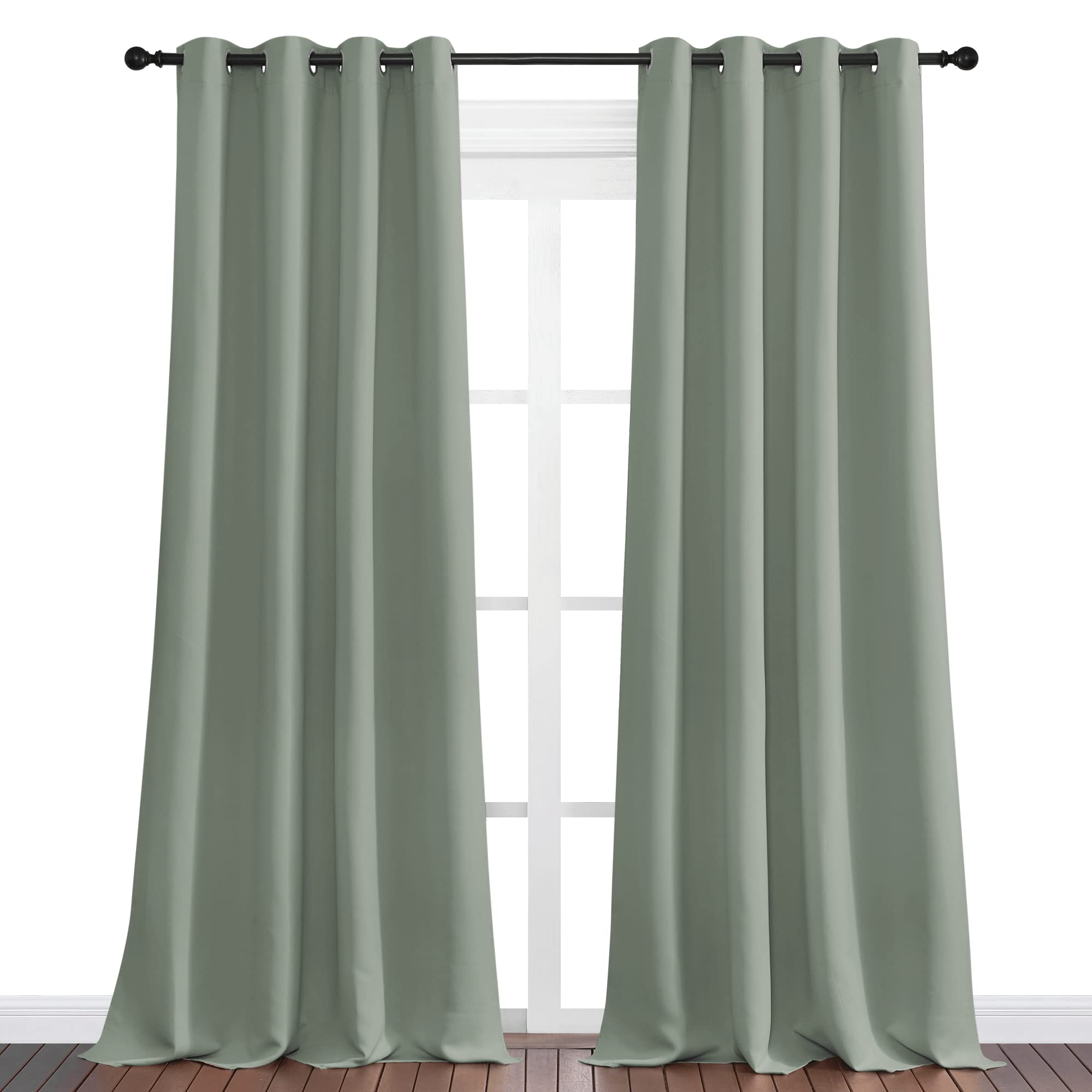 Snapklik.com : Greyish Green Blackout Curtains 102" Long For Office, 55 ...