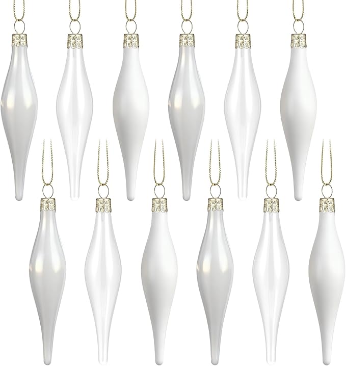 Amazon.com: Seenelling 12 Pcs Glass Teardrop Christmas Ornaments 4.72 ...