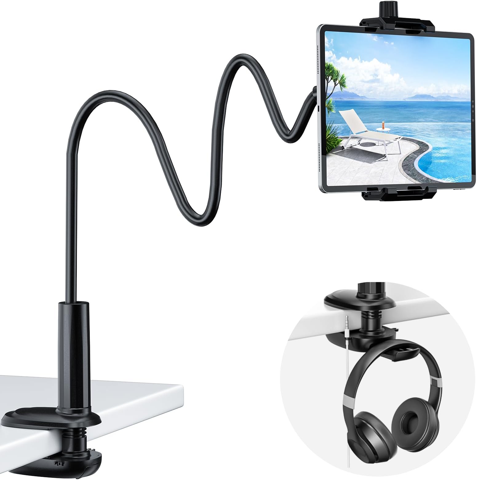 KDD Gooseneck Tablet Holder for Bed, 360° Adjustable Flexible Arm iPad ...