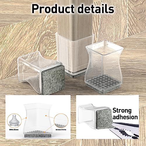 Snapklik.com : Clear Square Chair Leg Floor Protectors, 16Pcs Silicone ...