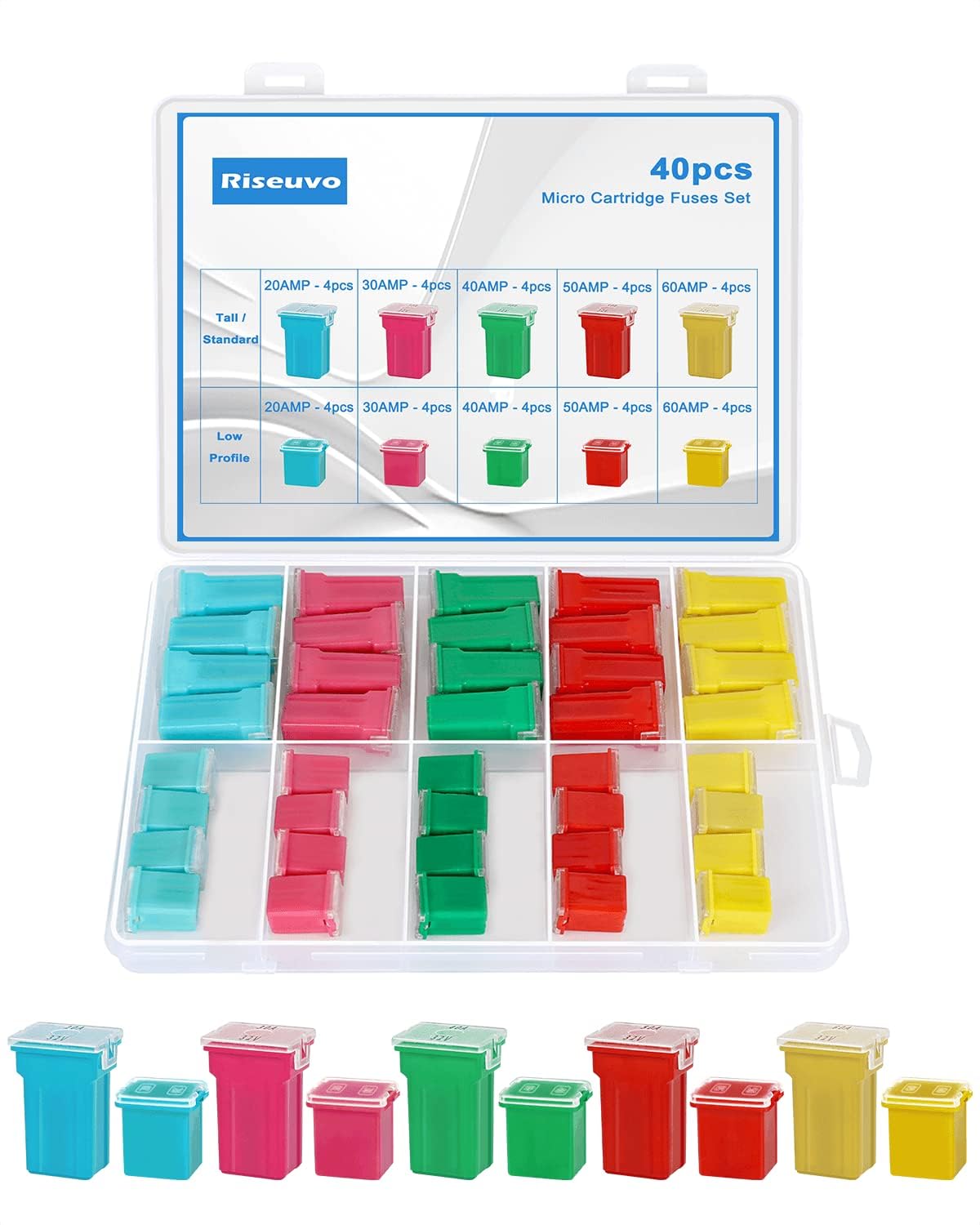 Snapklik.com : Riseuvo 40pcs Car Micro Cartridge Fuses - Automotive ...