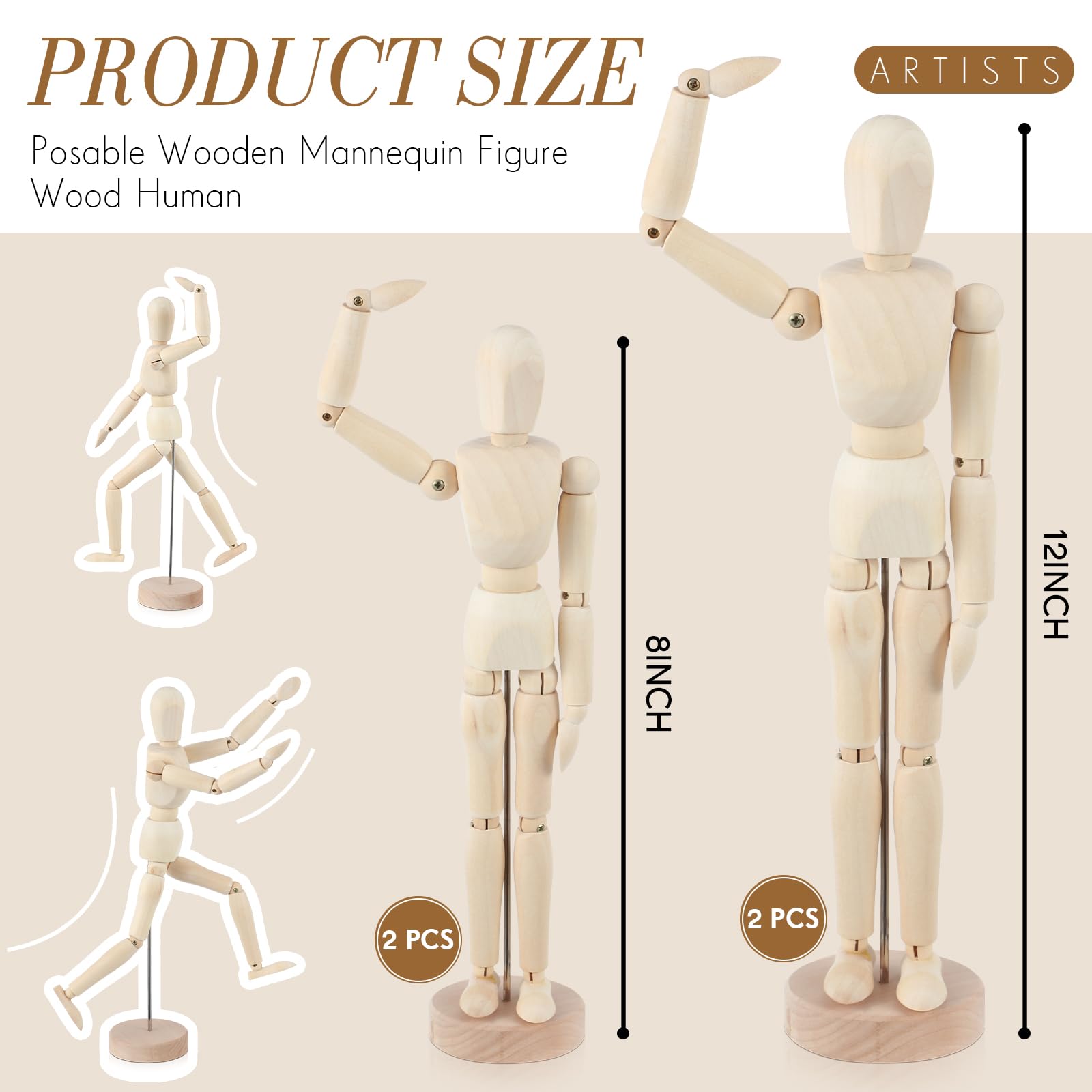 Snapklik.com : Hiboom 4 Pcs 8 & 12 Artists Wooden Manikin Wooden ...