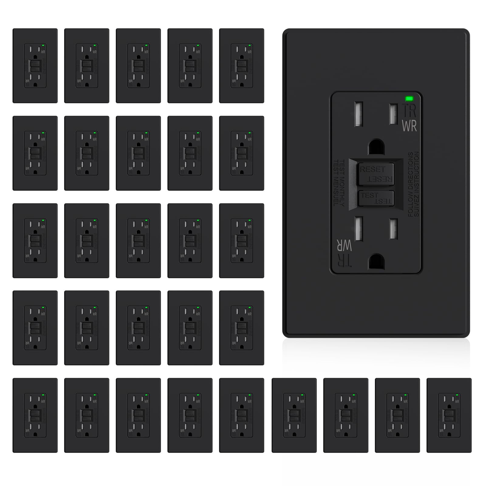 Snapklik.com : GFCI Outlet Outdoor, 15 Amp Self-Test Thinner Design GFI ...