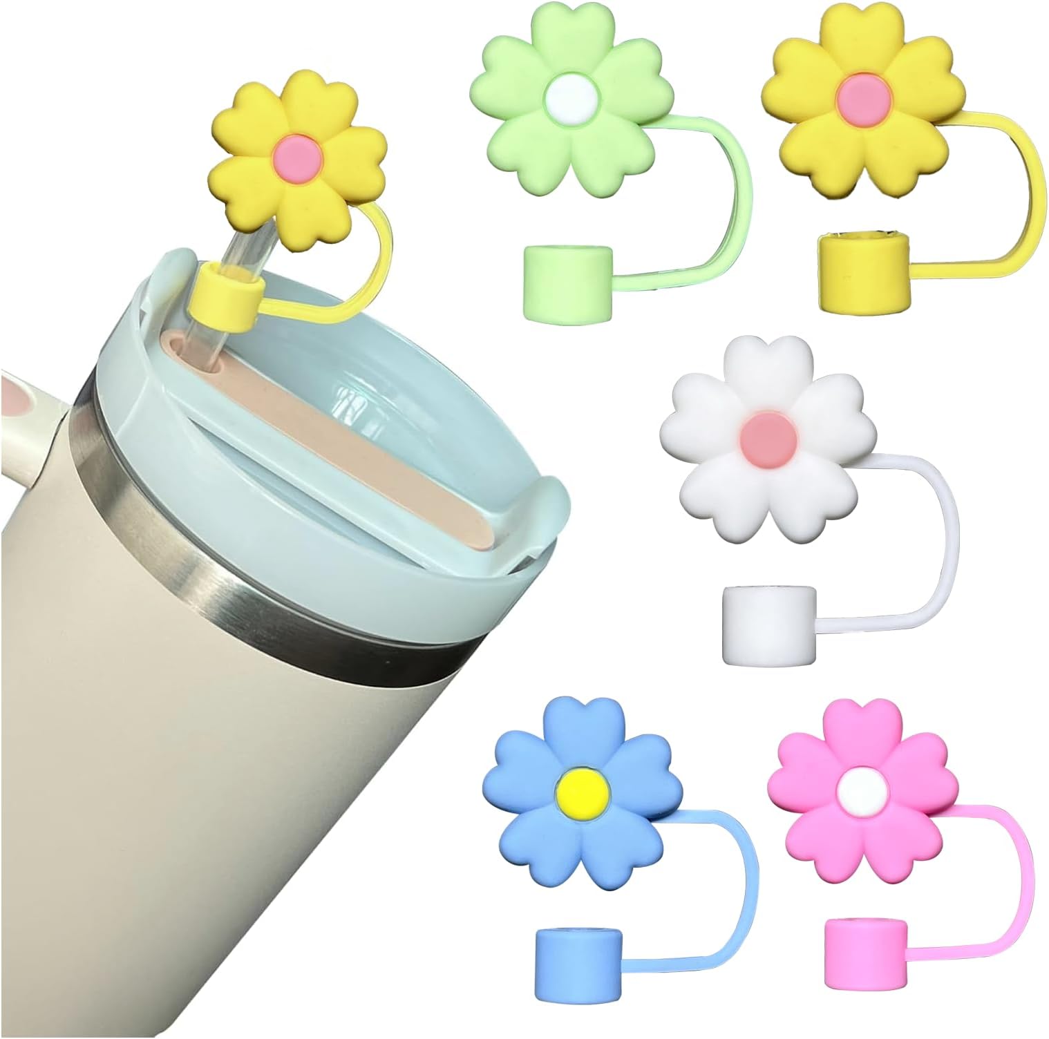Amazon.com: YAYAYOUNG 6 Pcs Cute Flowers Straw Covers Cap Toppers ...