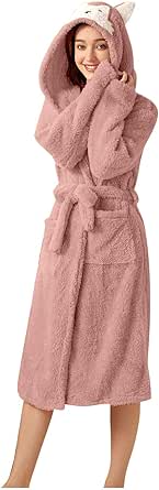 Amazon.com: Women's Fuzzy Bathrobe Bunny Animal Hood Warm Soft Plush ...