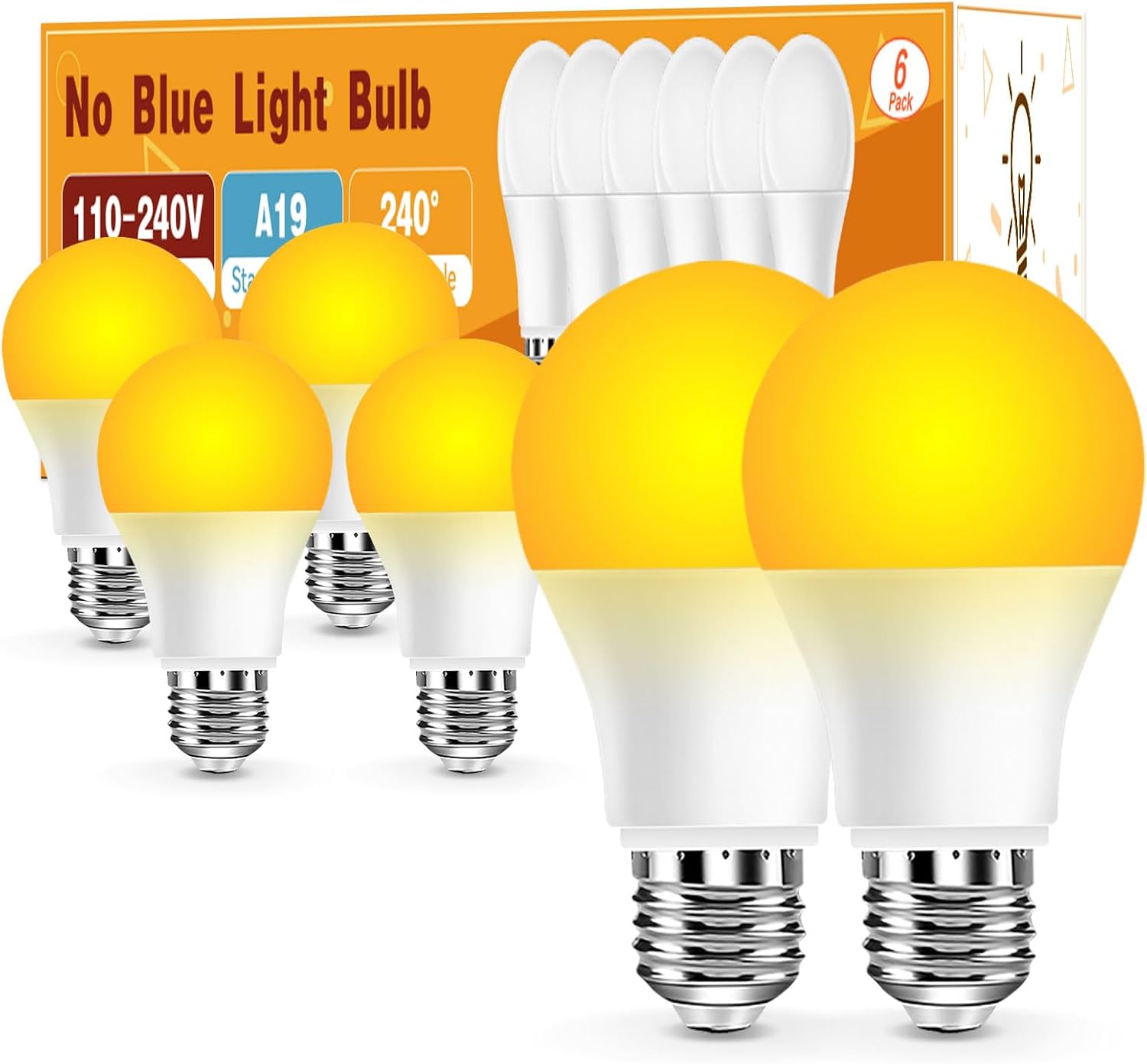 Neporal Amber Light Bulbs, 9W 60W Equivalent A19 Soft Light Bulbs, Blue ...