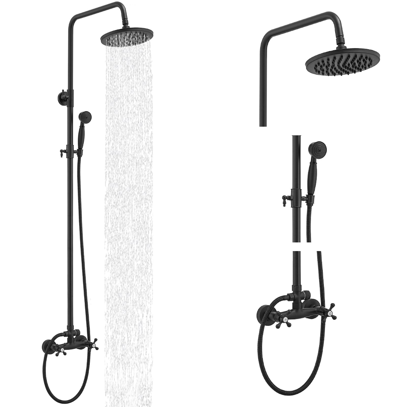 BWE Matte Black Outdoor Shower Fixtures 8" Rain Shower Head with ...