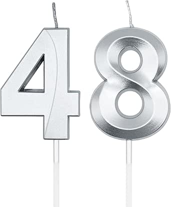 Amazon.com: Silver 48th & 84th Birthday Candles for Cakes, Number 48 84 ...