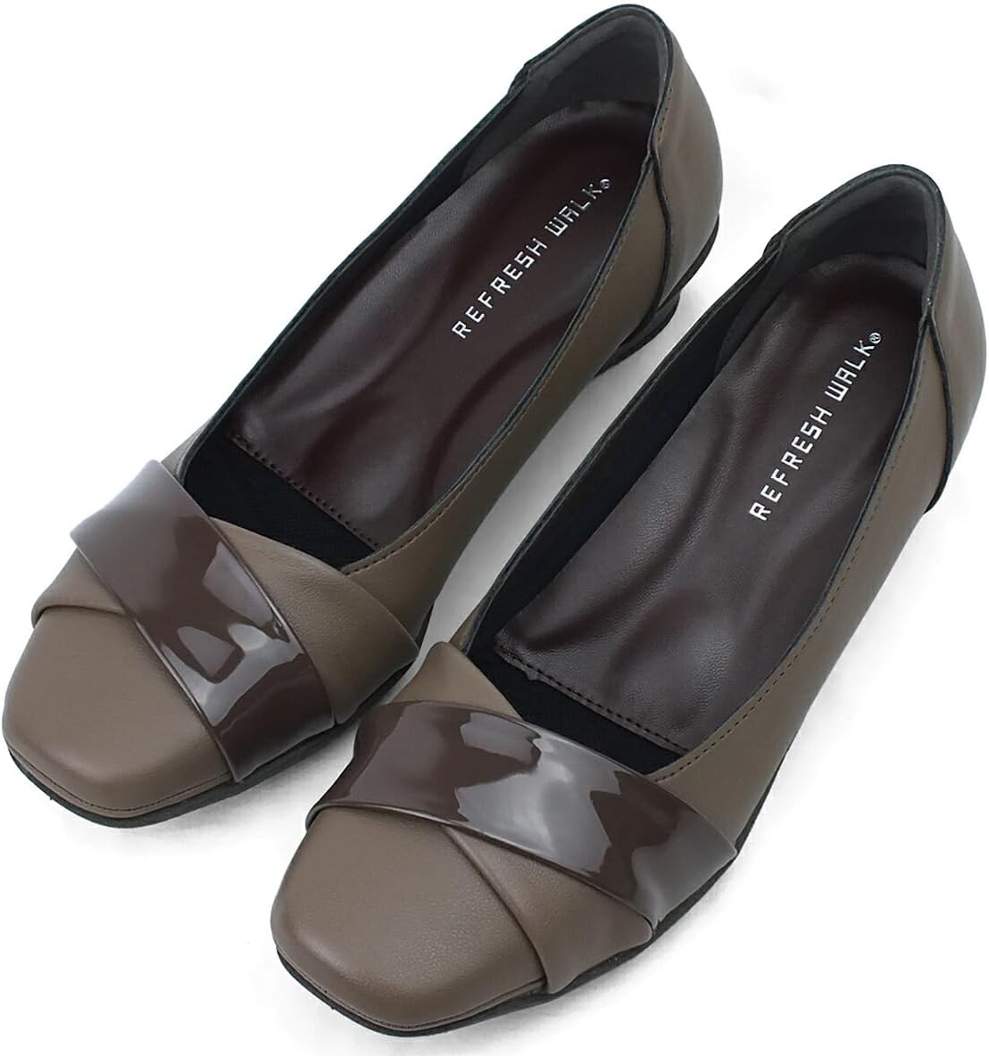 Amazon | [REFRESH WALK] リフレッシュウォーク パンプス クロスベルト エナメル コンフォート ウェッジソール 4E 軽量 外反母趾 屈曲 防滑 | パンプス