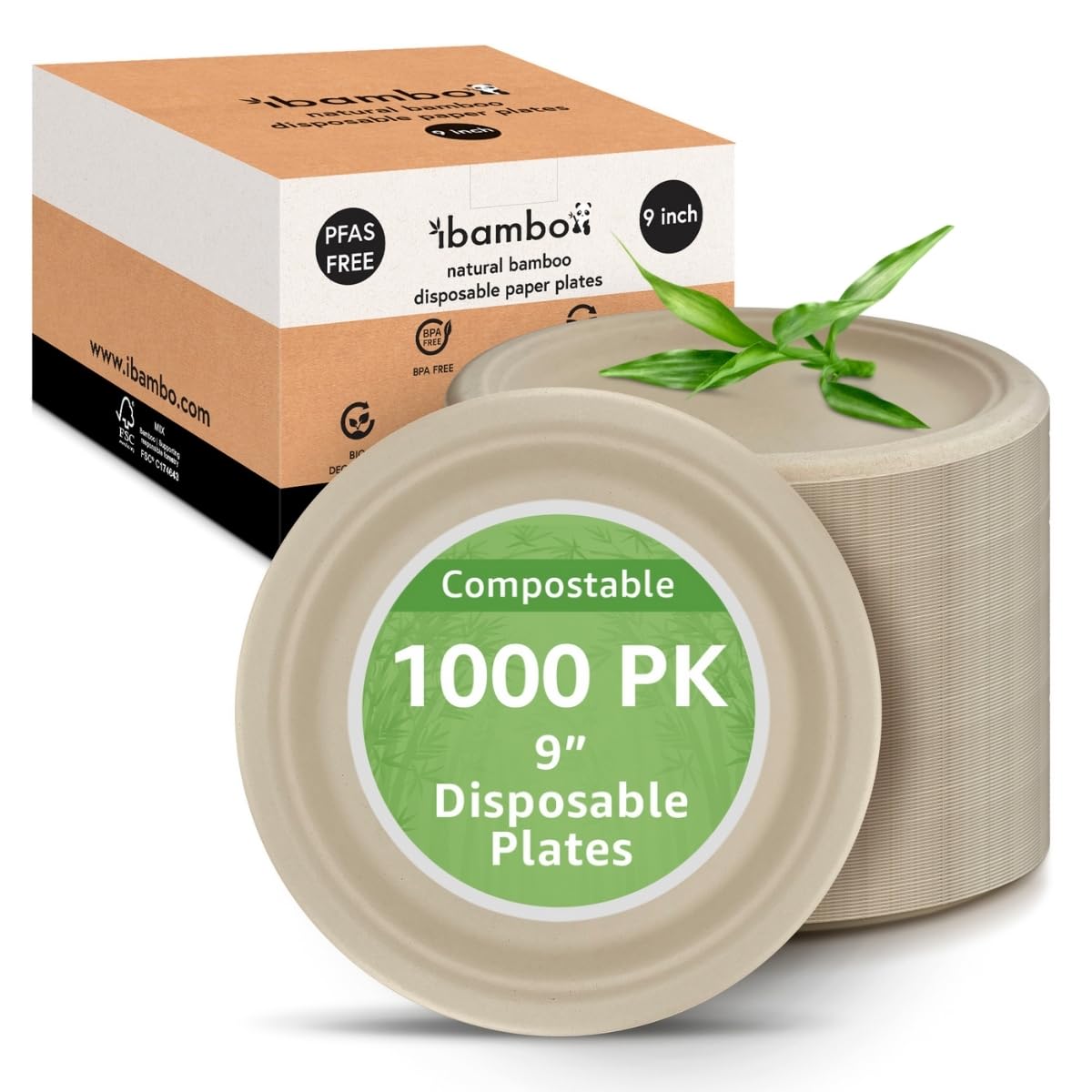 Amazon.com: ibambo 1000 Pack Disposable Bamboo Paper Plates (9 inch ...