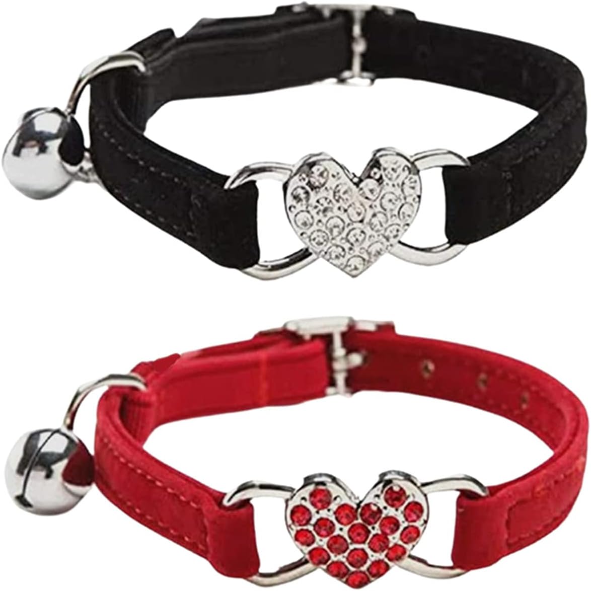 Pet Supplies : WDPAWS Heart Bling Cat Collar with Safety Belt and Bell ...