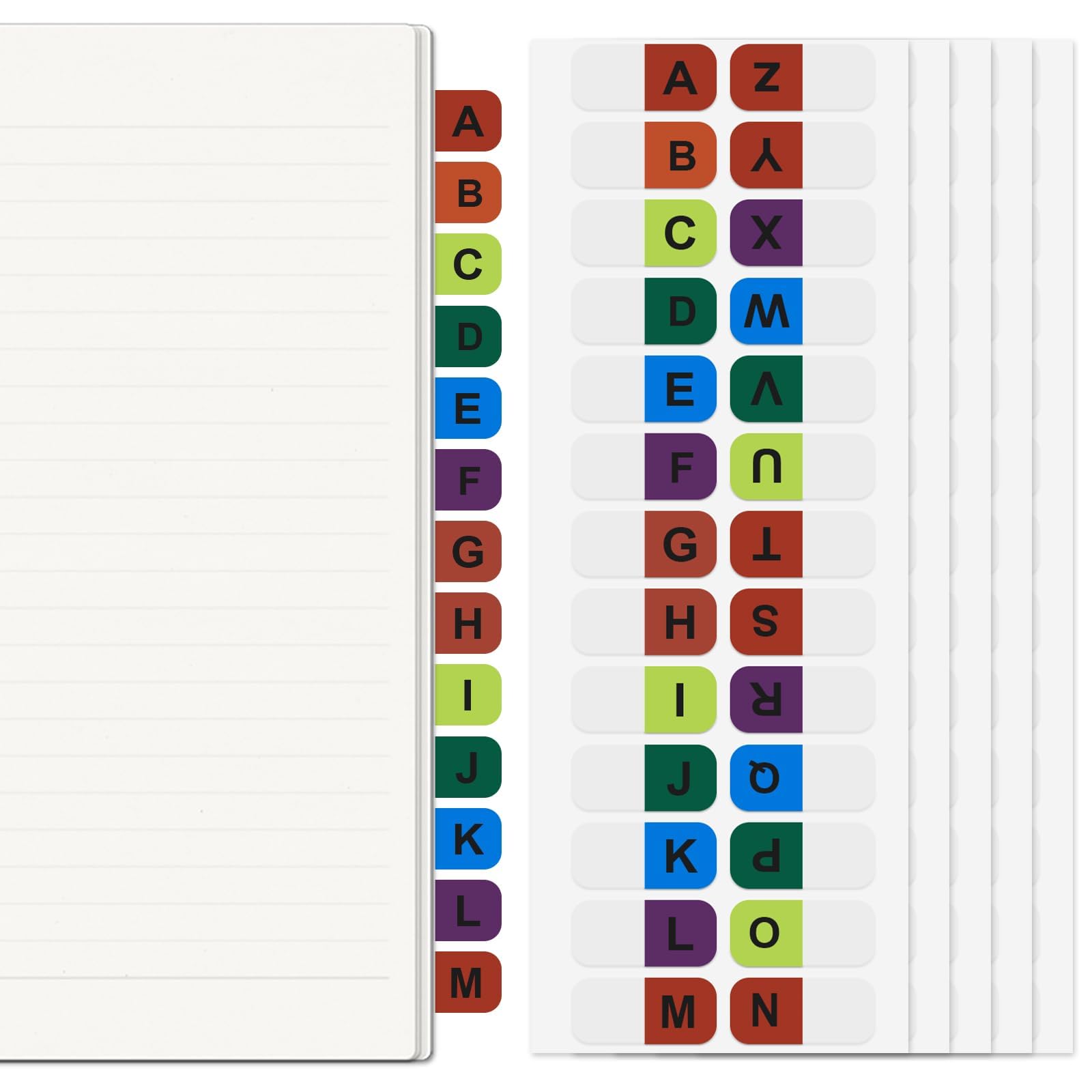 Snapklik.com : 10Sheet Sticky Alphabet Tabs, 260PCS A-Z Colorful ...