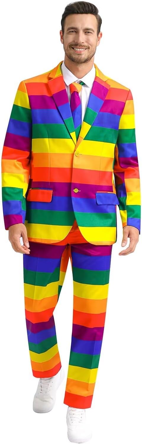Fashonal Pride Outfits for Men Rainbow Suit Set Porm Party Funny Pride Jacket Pants Set with Tie ...