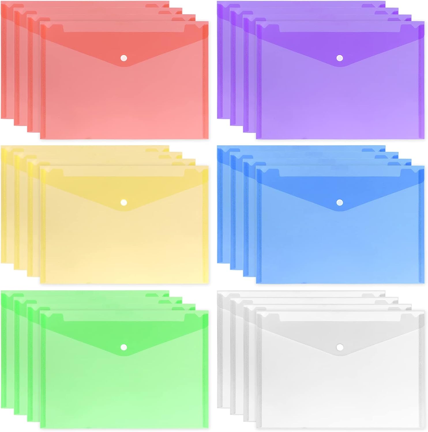 Mardatt 24Pcs Plastic Envelopes with Snap Button Closure Color Assorted ...